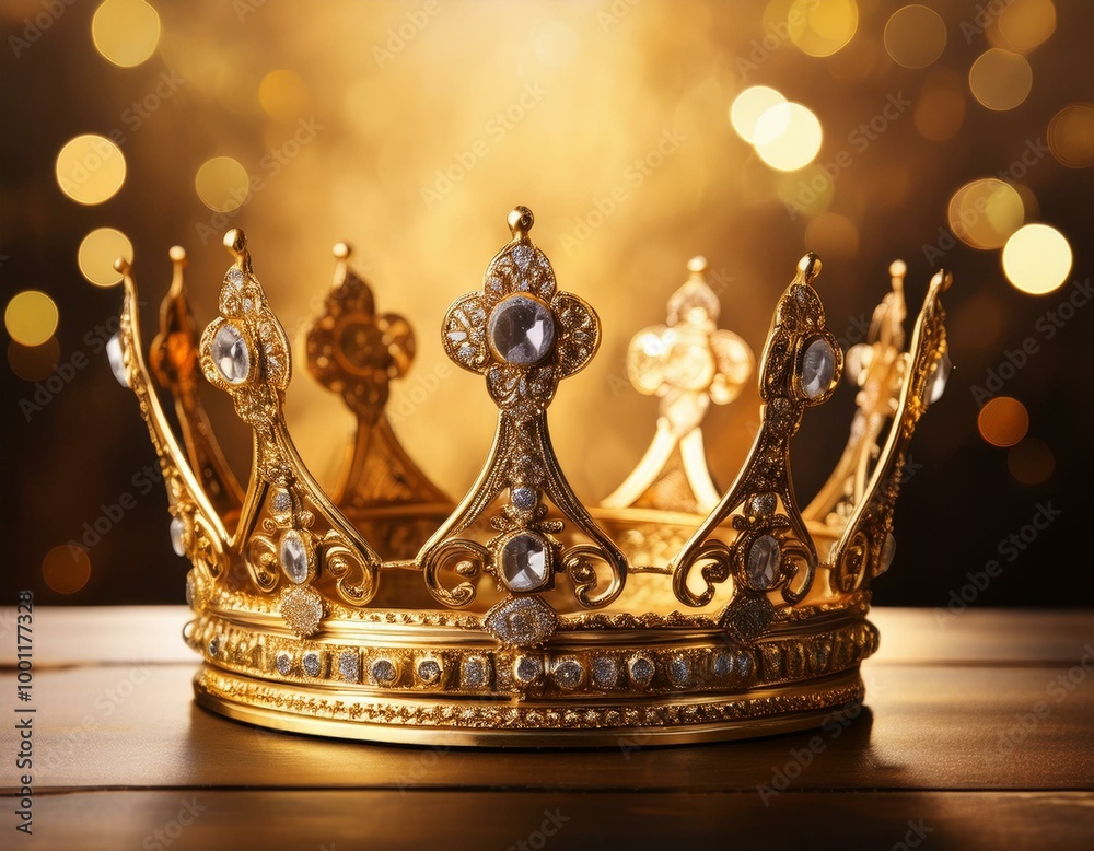 A royal gold king crown set against a golden background exudes regal ...