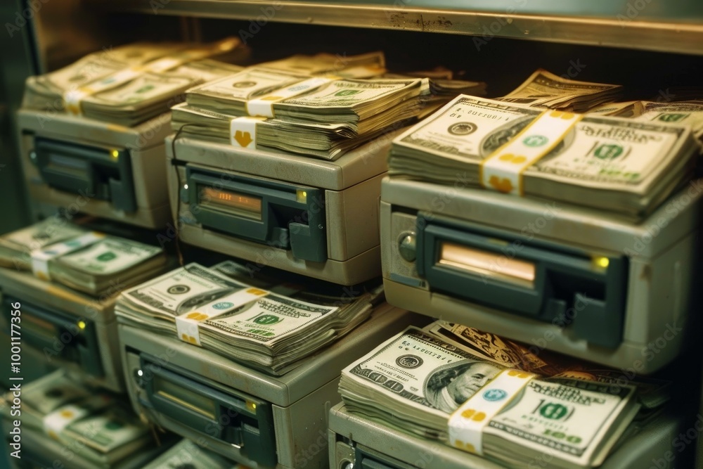 Stacks of hundred dollar bills are being stored in numerous safety ...
