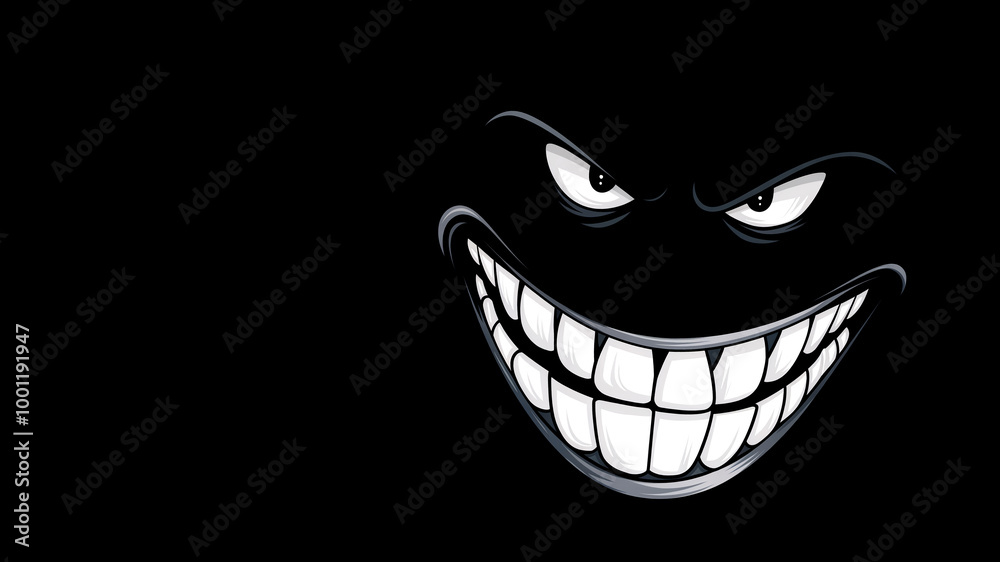 evil grin cartoon charcter hiding in the dark. only spooky eyes and scary teeth smile emerging ...
