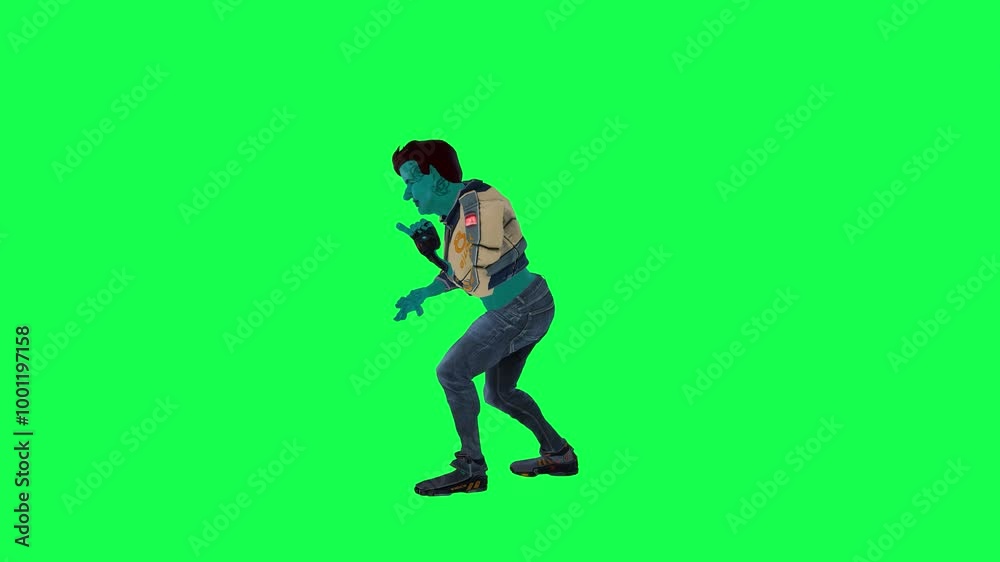 Blue giant animated artist rapping from right angle on green screen 3D ...