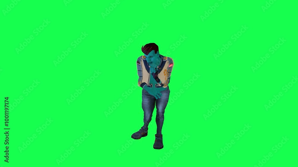 Blue giant animated artist rapping from opposite angle on green screen ...