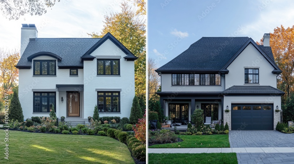 Before and after shots of a faded, old house exterior, turned into a ...