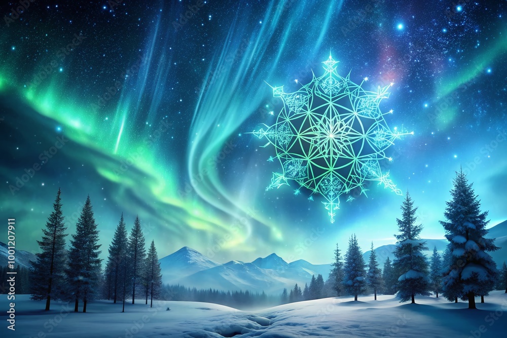 Majestic mythical aurora borealis illuminated night sky with mystical ...