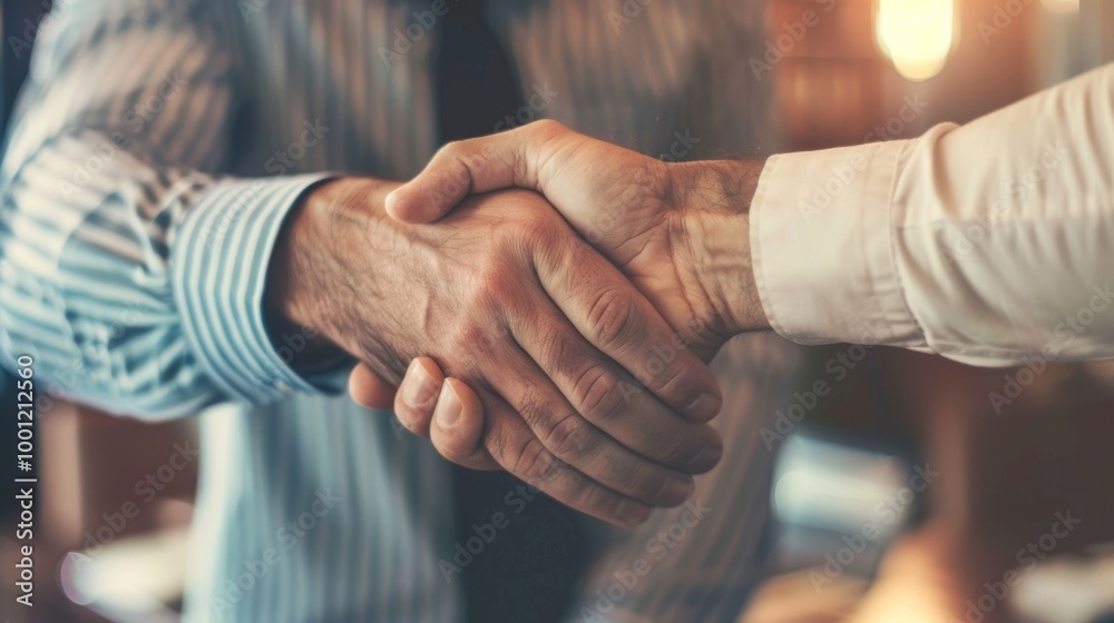Firm handshake between two individuals in a professional setting ...