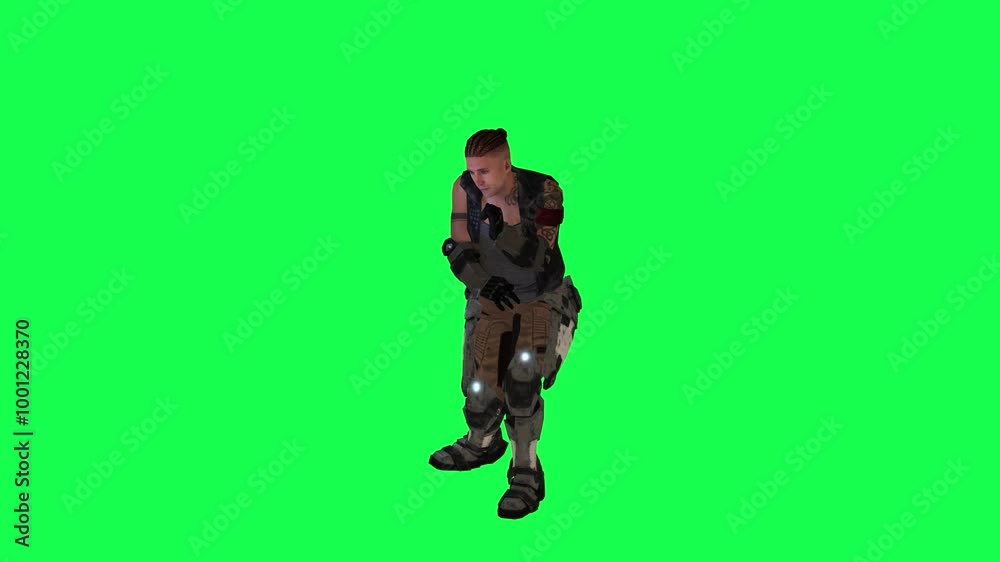 3d animated military soldier man rapping from opposite angle on green ...