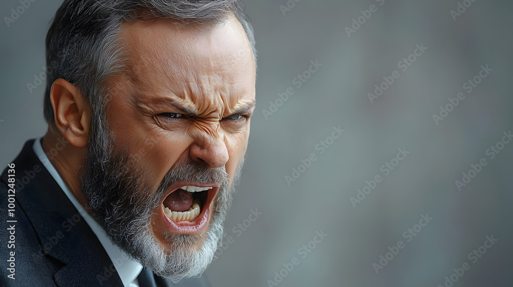 Side View of a Middle-Aged Man in a Suit Yelling and Arguing Stock ...