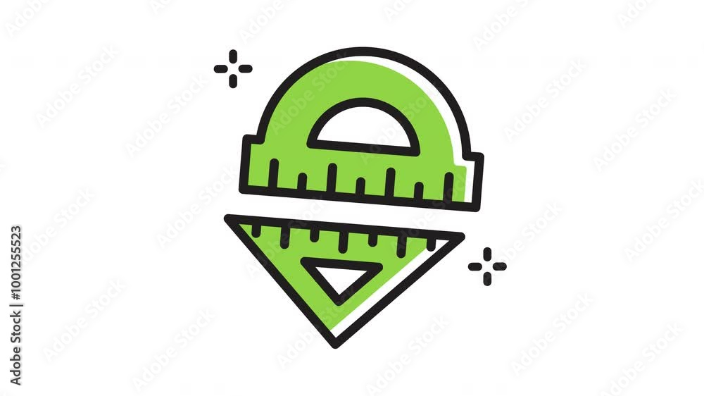 Animated ruler with protractor and triangle icon . Seamless looping ...