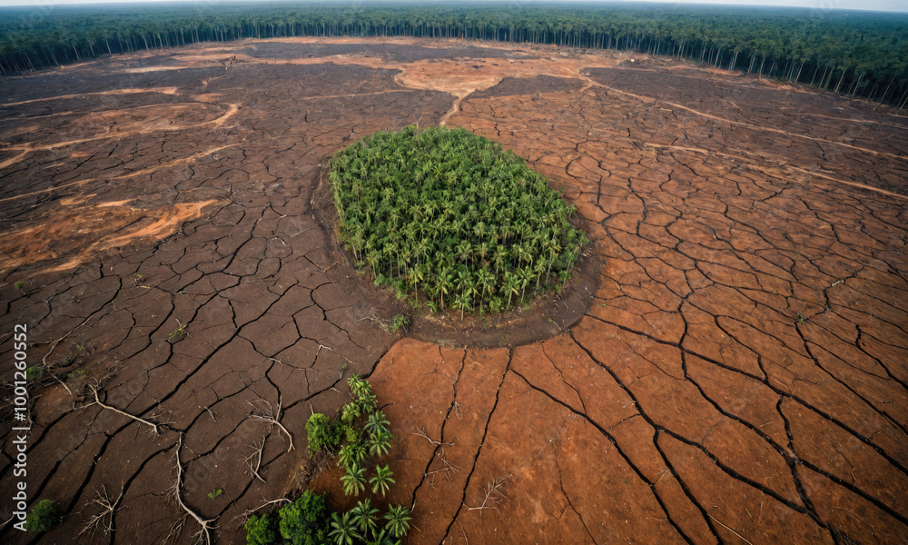 An aerial view of a deforested area in the Amazon rainforest, showing ...