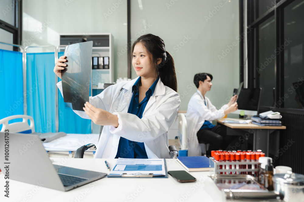 Medical students analysis the blood test examination results and ...
