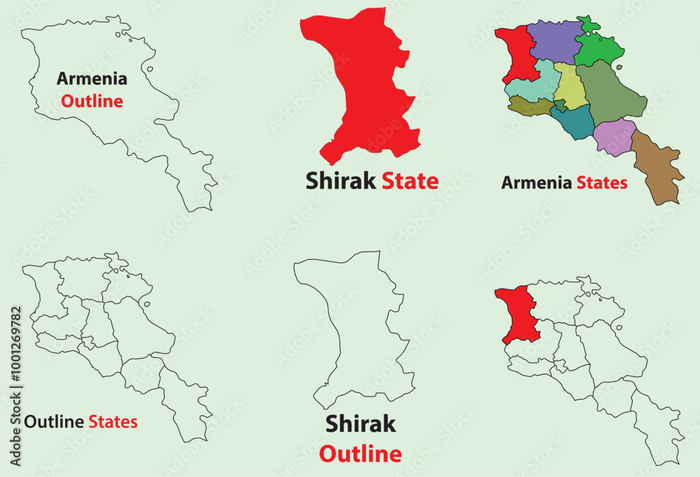 Shirak map vector of Armenia, Shirak line map, Shirak with city map ...
