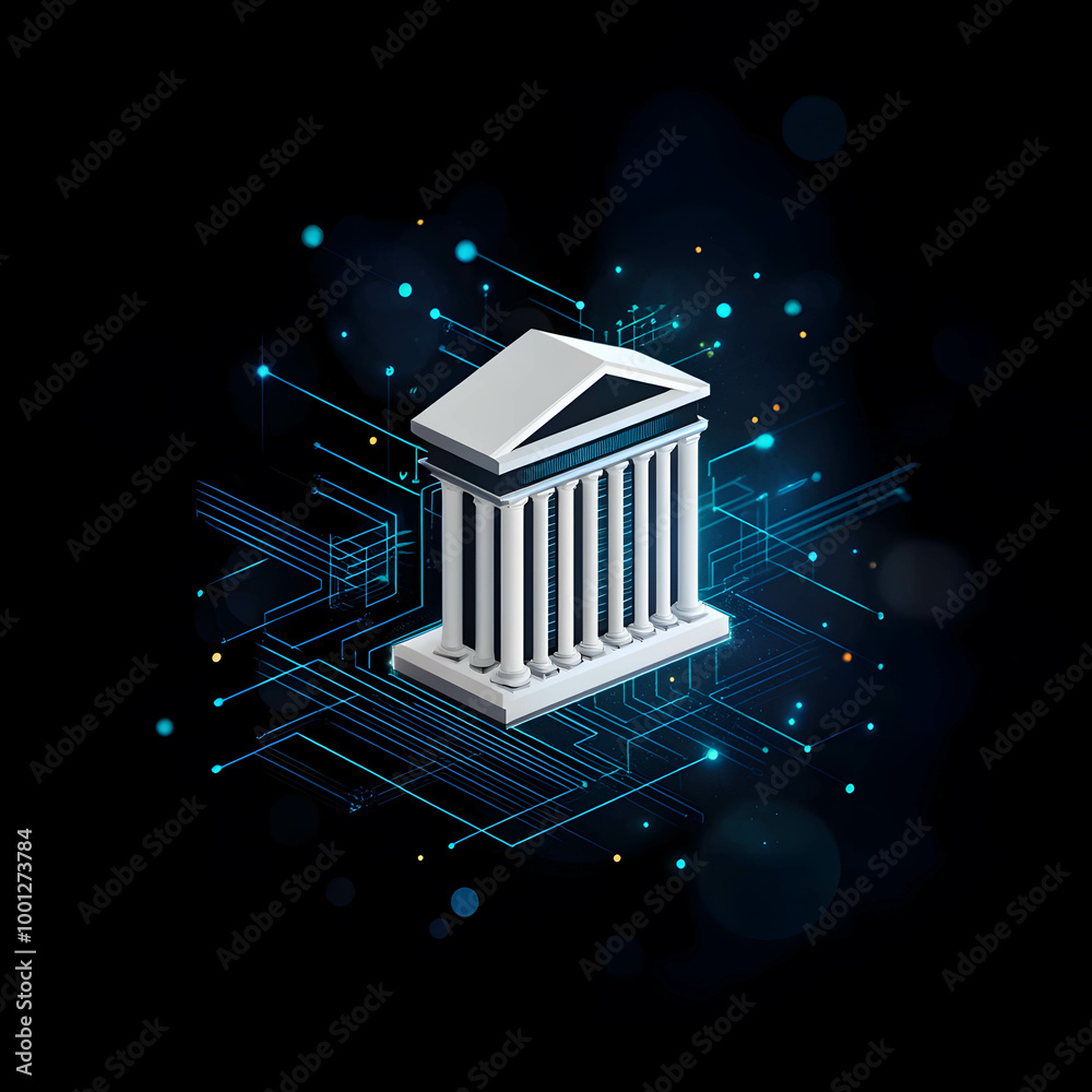 Digital banking concept. A virtual bank with a transaction pop-up ...