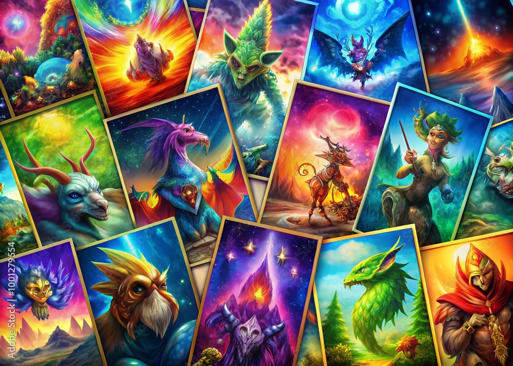 Vibrant, colorful backgrounds featuring fantasy creatures and iconic ...