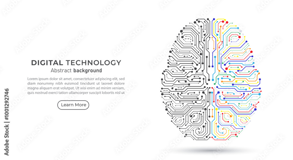 Human digital circuit brain. left and right brain isolated on ...