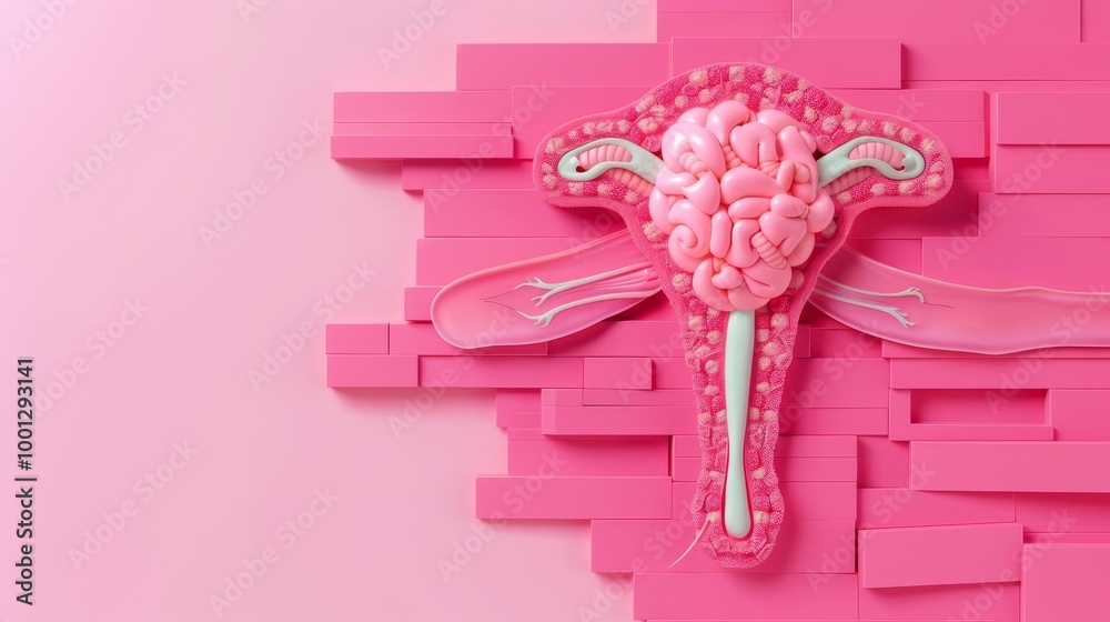 Pink anatomical model of the female reproductive system, uterus ...