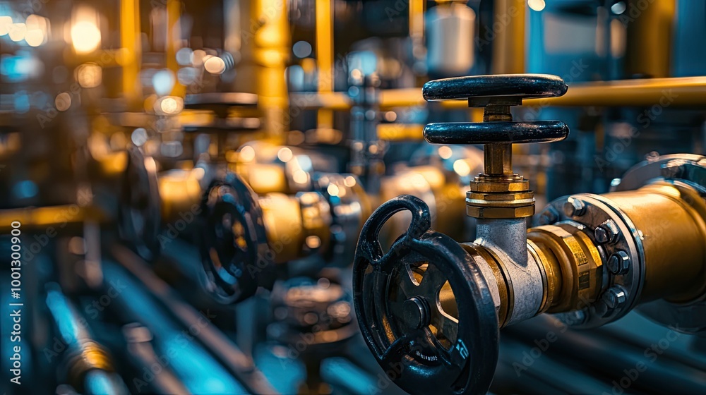 Industrial valves and pipeline system in a power plant control room ...