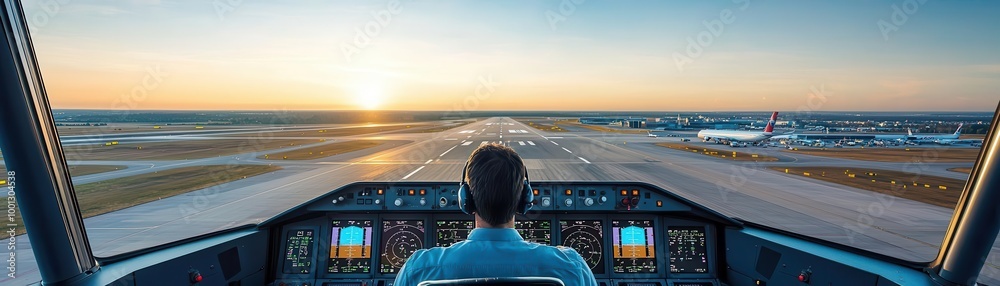 Airplane accelerating down the runway as seen from the air traffic ...