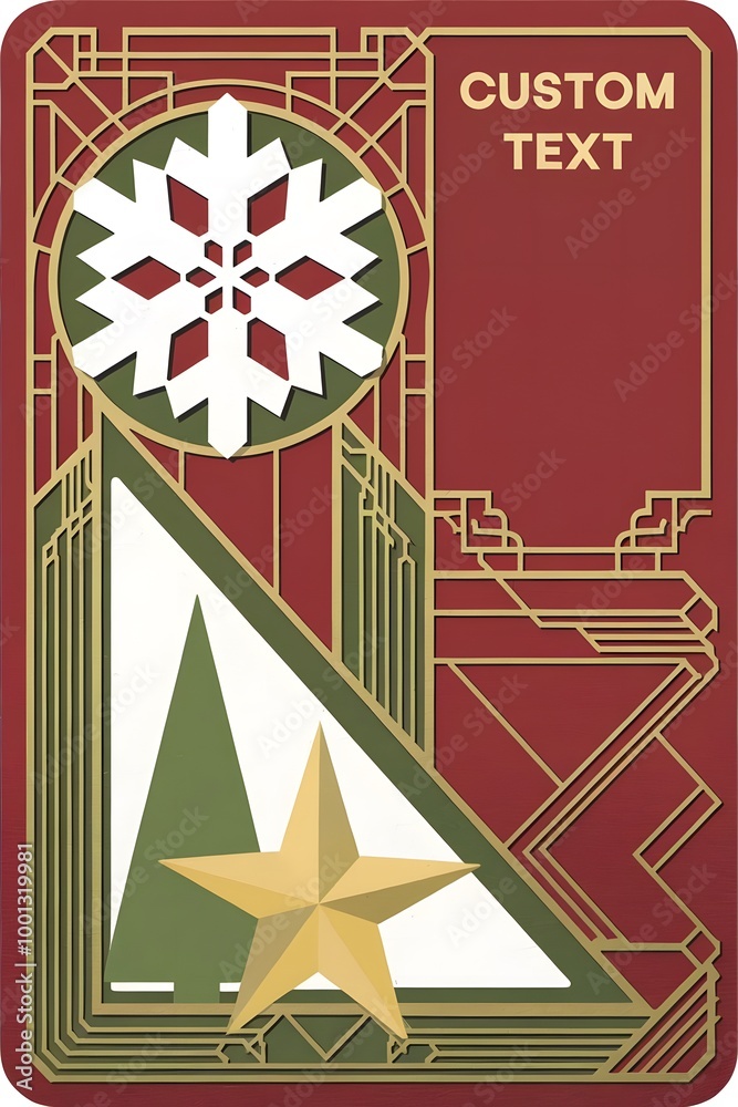 A vintage art deco Christmas card with a unique geometric design. The ...
