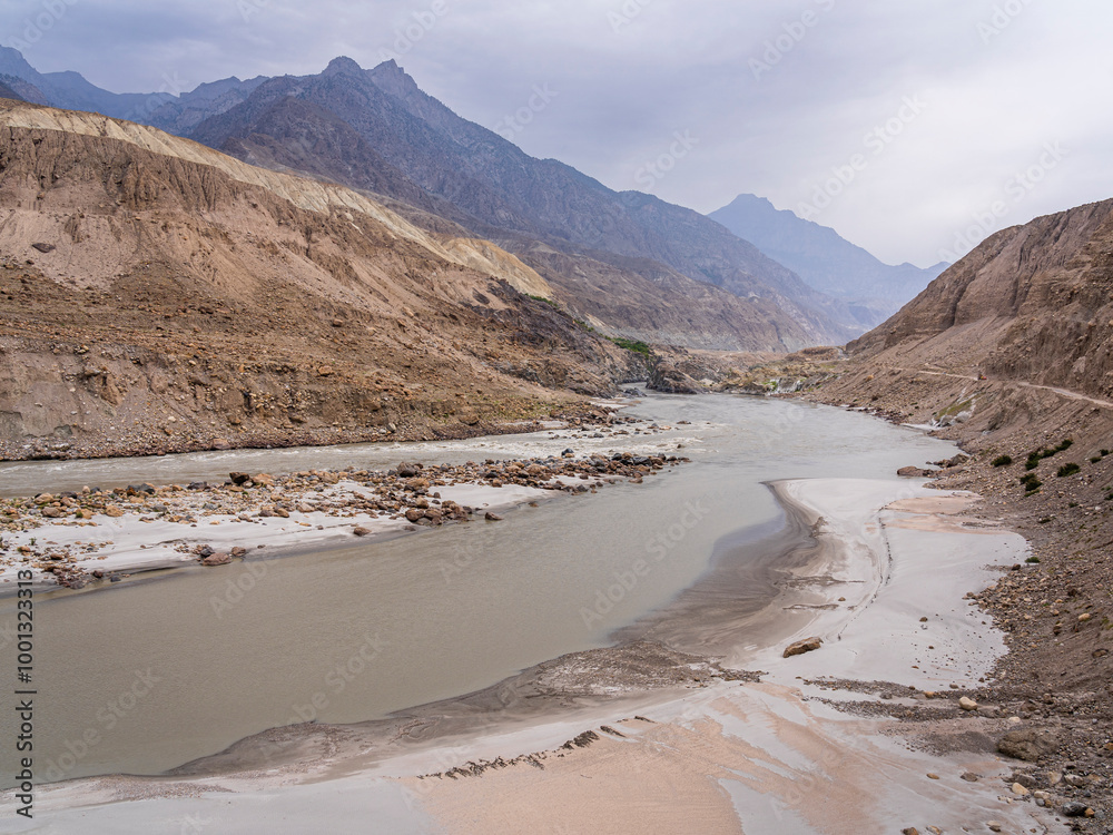 Landscape view of Indus river valley near Chilas, Diamer, Gilgit ...