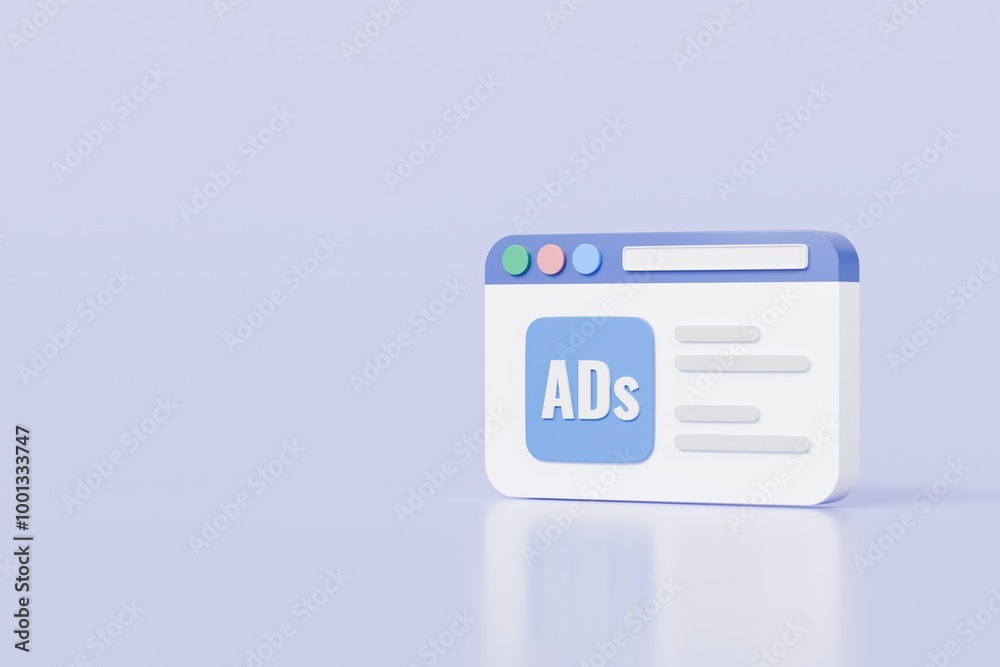 3d Ads website browser icon on isolated purple background. Digital ...