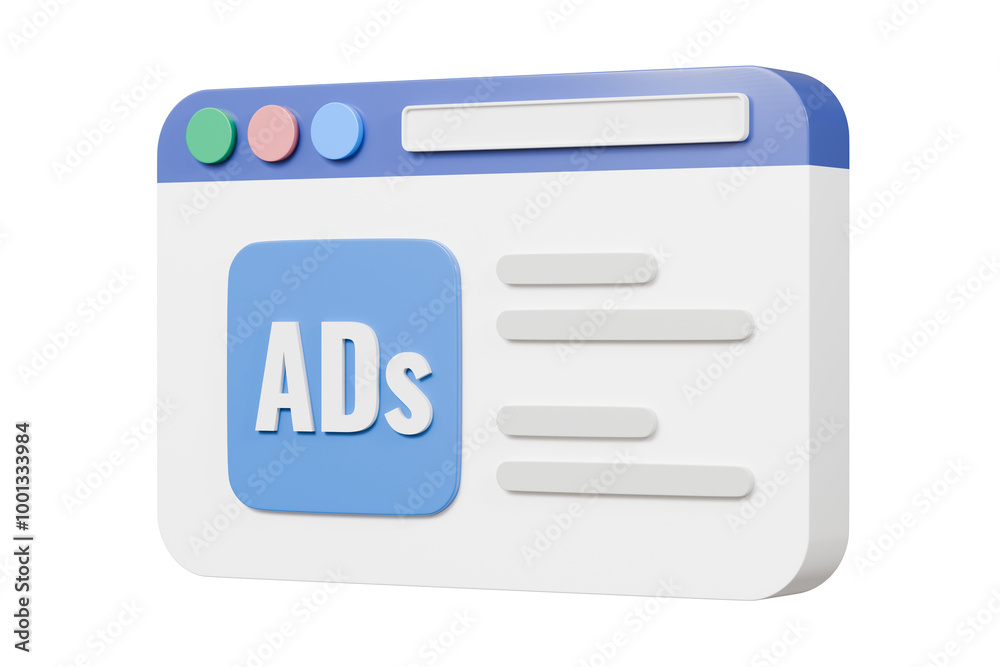 3d Ads website browser icon on isolated purple background. Digital ...