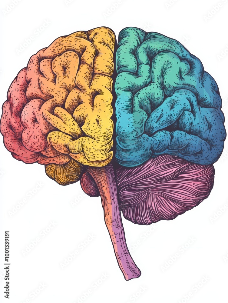 Colorful Brain Illustration: A Detailed Anatomy Visualization of the ...