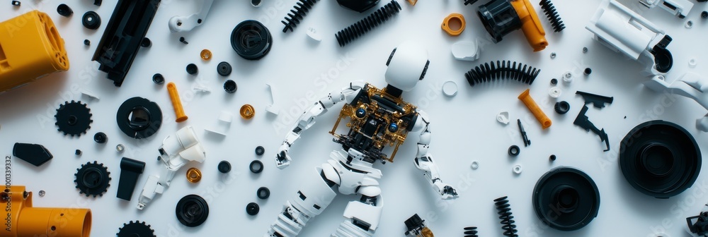 Disassembled Robotic Figure with Various Parts - A white robot figure ... Disassembled Robotic Figure with Various Parts - A white robot figure ...