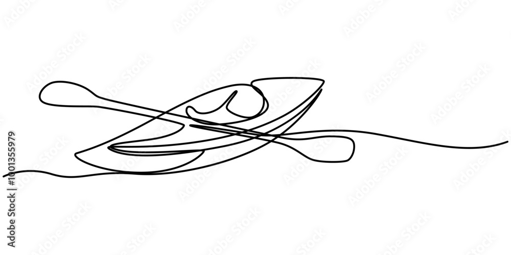 Single continuous line drawing canoe trails and rafting club with ...