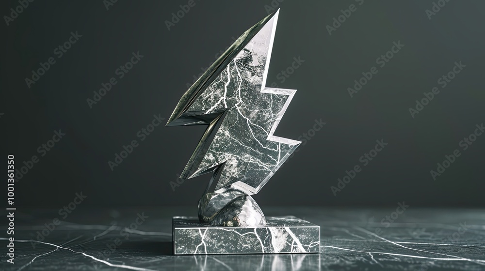 Platinum lightning bolt trophy with angular design positioned on storm ...