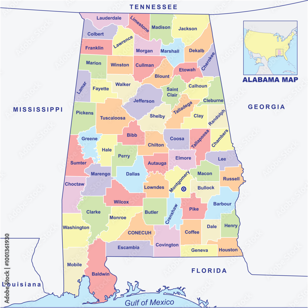 Stockvector Detailed vector Illustration of Alabama Map State and ...