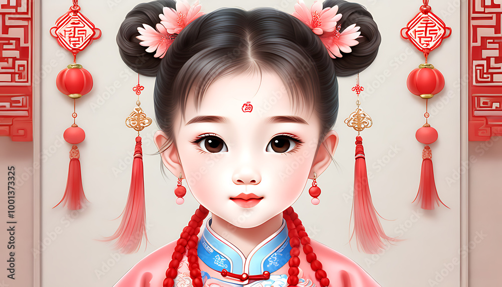 Charming portrait of a young girl in traditional Tang costume ...