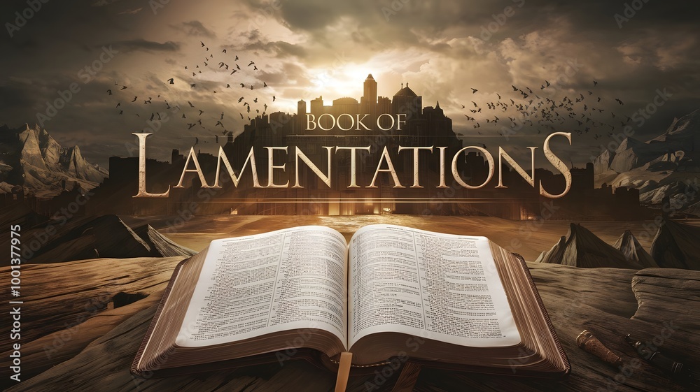 An epic cinematic presentation of the Book of Lamentations, featuring an open Bible that reveals ...