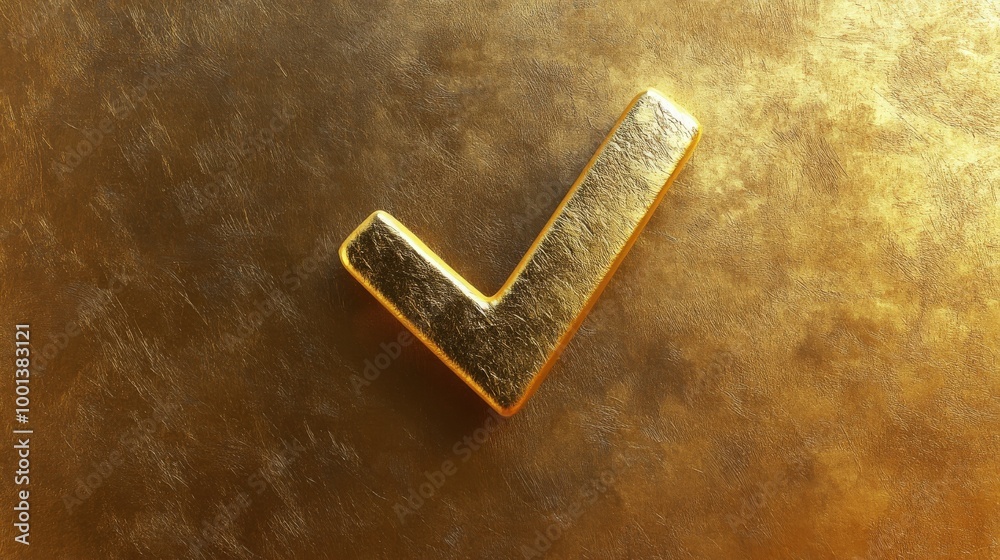 Bright and shiny gold tick mark, symbolizing correctness and approval ...