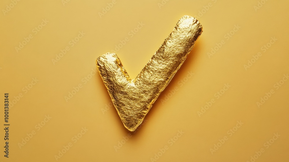Bright and shiny gold tick mark, symbolizing correctness and approval ...