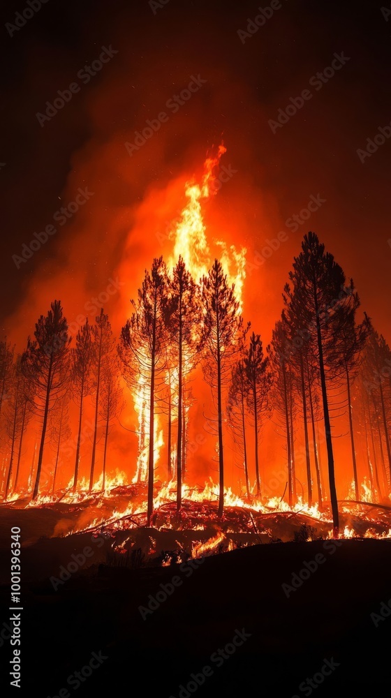 Devastating Forest Fire Trees Engulfed in Flames Leaving Ash and ...