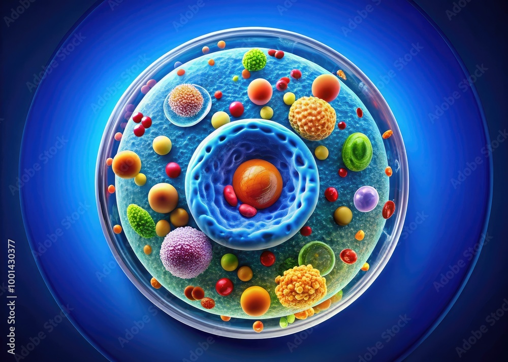 Cartoon Representation of Cell Dish on Deep Blue Background for ...