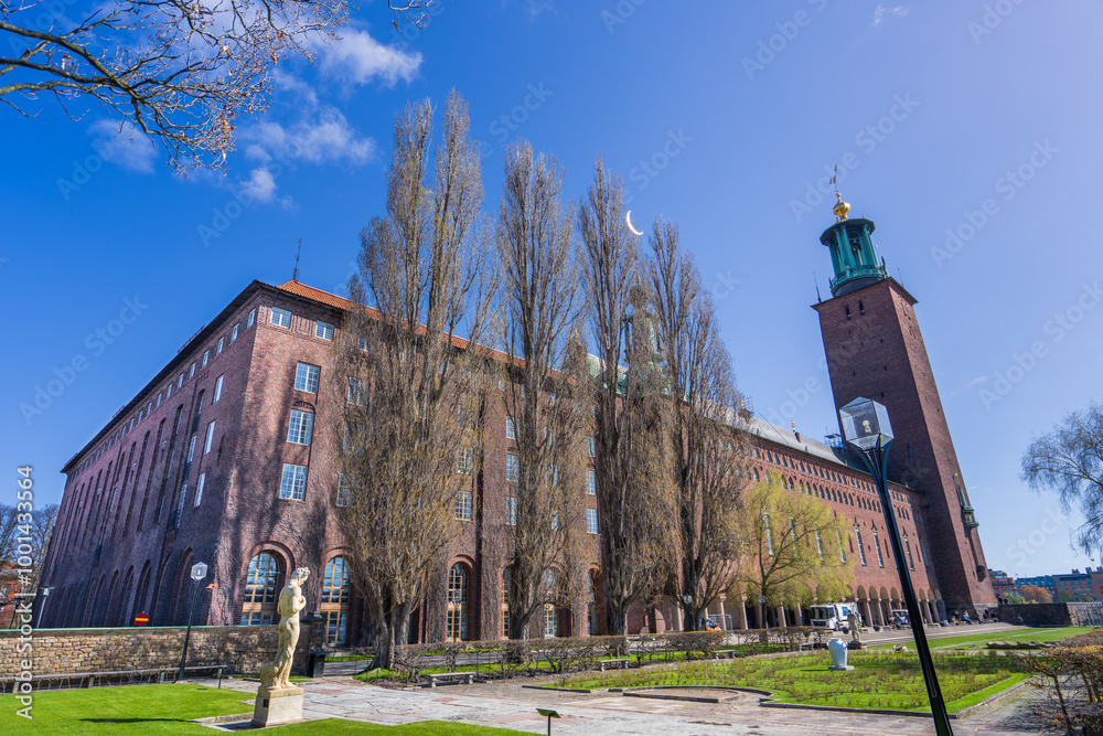 Stunning view of Stockholm City Hall, known for its iconic red brick ...