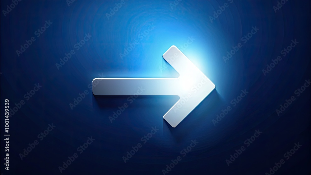 Illuminated white arrow icon pointing left on a dark blue background ...