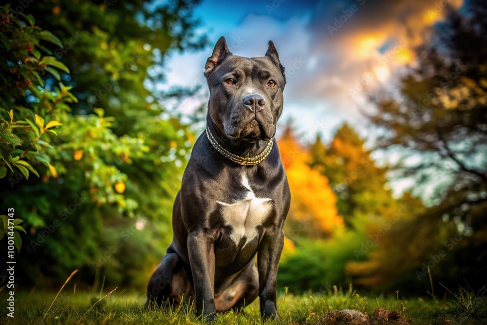 Loyal and Powerful Black American Pitbull Posing Proudly in a Natural ...