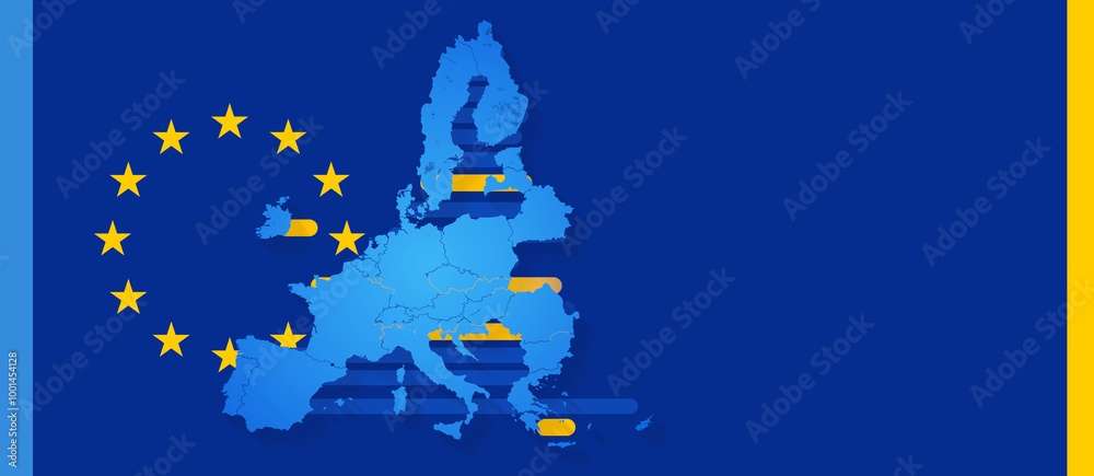 map of the European Union as EU icon symbol, in stripe form with ...