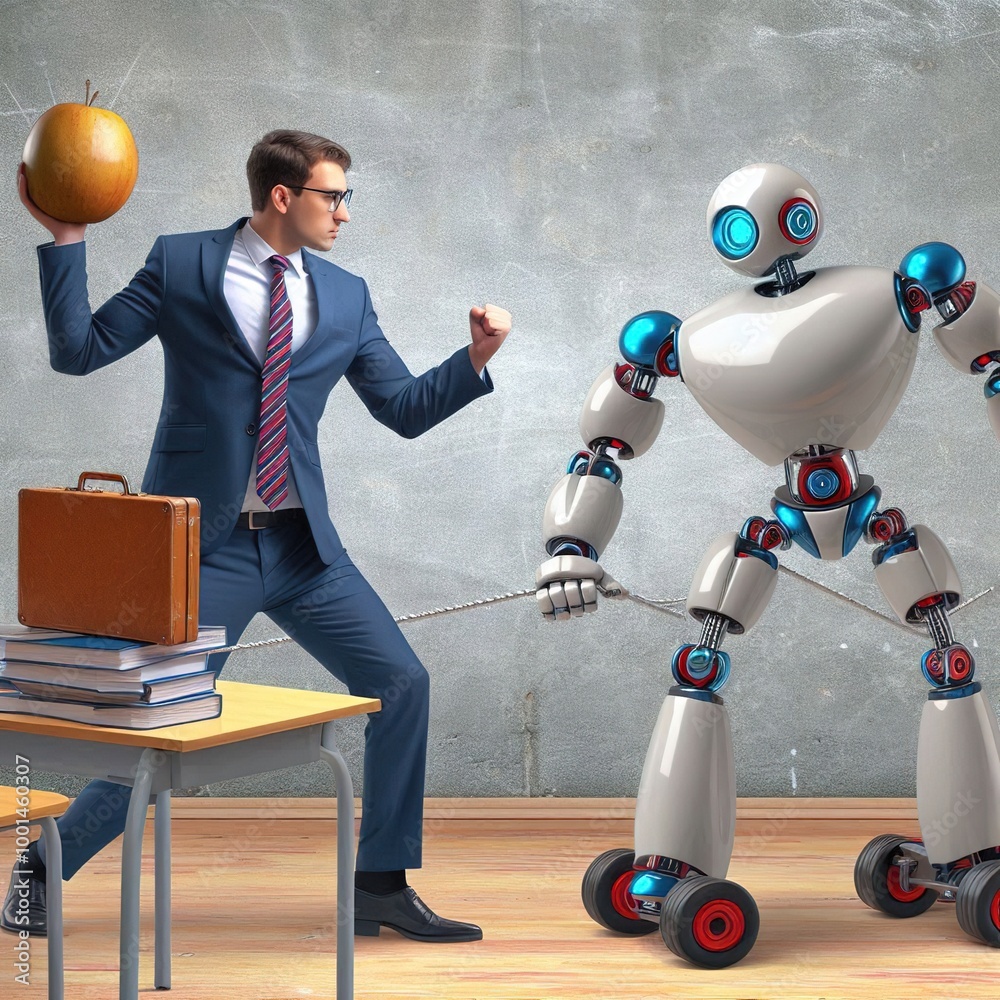 robot vs teacher knowledge school teaching replace - ai generated Stock ...