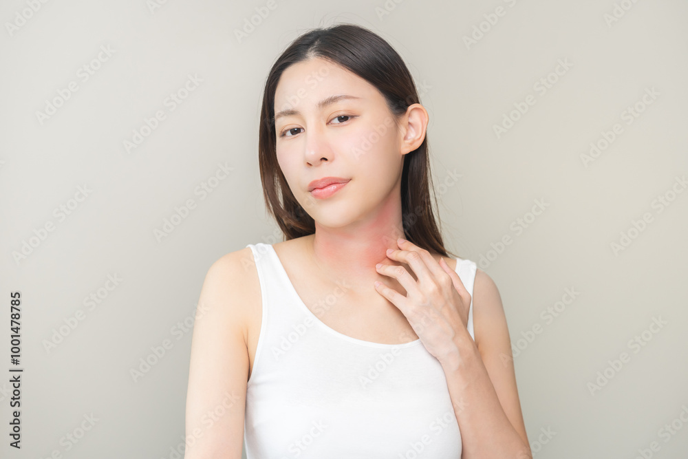 Dermatology concept, asian young woman, girl allergy, allergic reaction ...