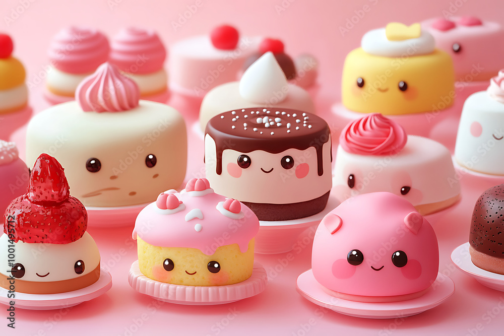 Cute biscuit cakes in kawaii style with adorable pastel colors and ...