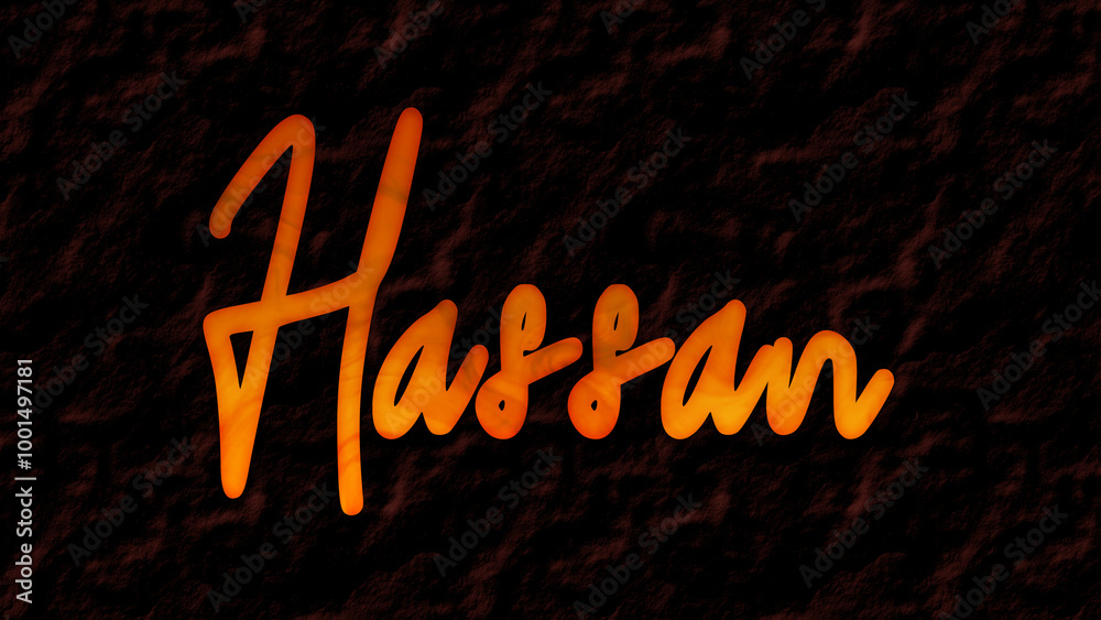 #D fire text effect of Arabic name Hassan on dark background. Stock ...