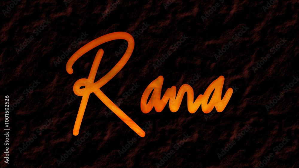 3D fire text effect of Arabic name Rana on dark background. Stock ...