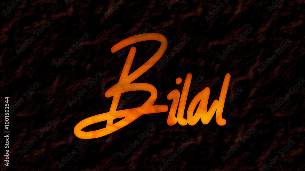 3D fire text effect of Arabic name Bilal on dark background. Stock ...