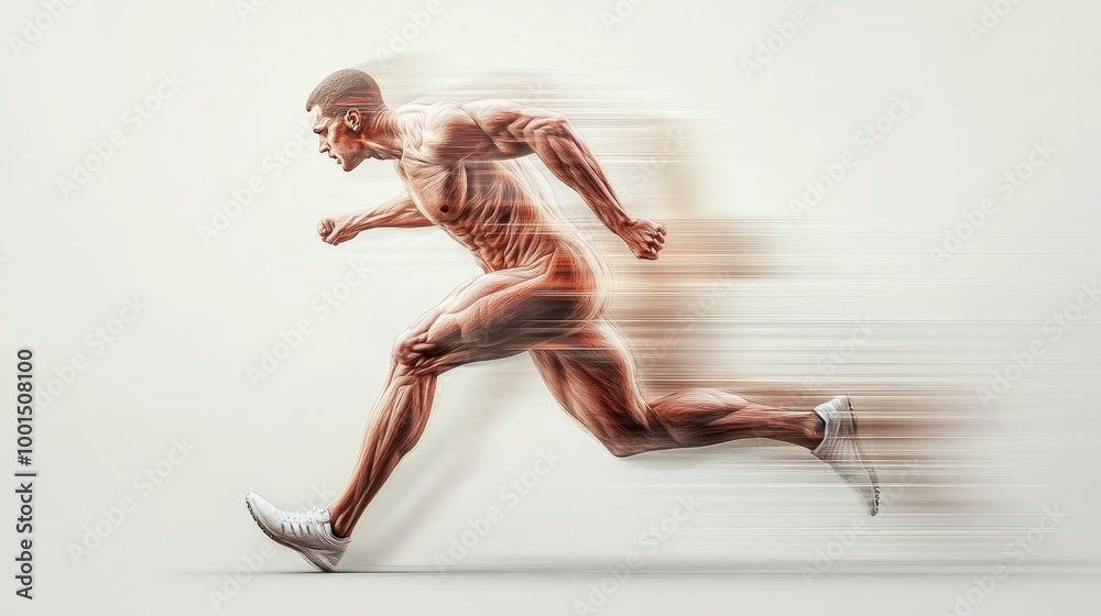 High-detailed image of a runner's athletic form during a sprint, with ...