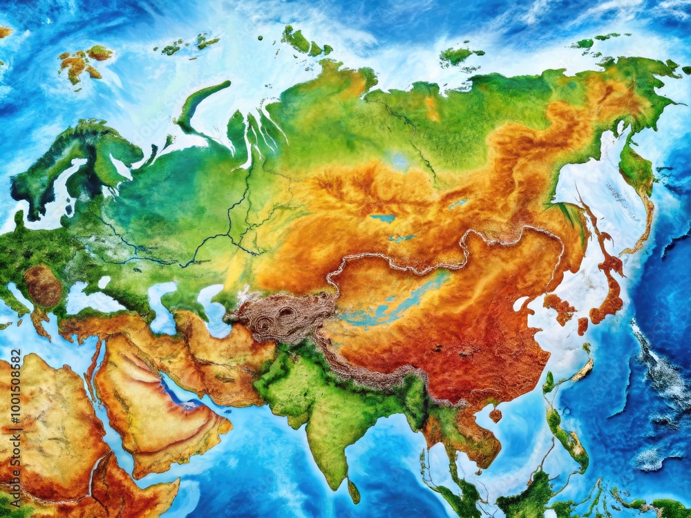 Detailed Eurasia World Map with Geographical Features and Borders for ...