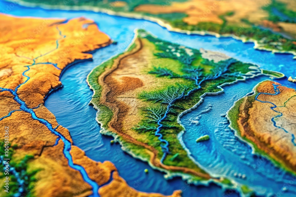 Detailed Map Highlighting the Mississippi River Flowing Through the ...