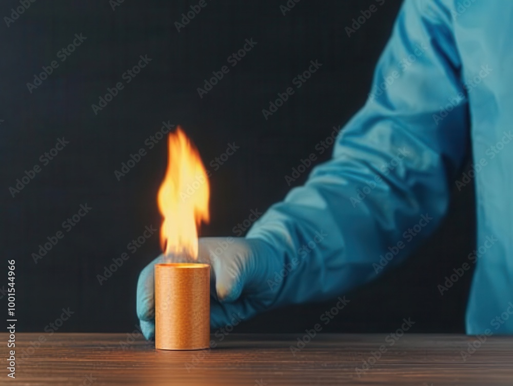 Scientist conducting a flame test with a metal ion, chemical ...