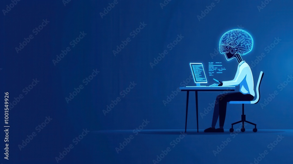 Programmer using AI code assistant, automated coding process, flat ...